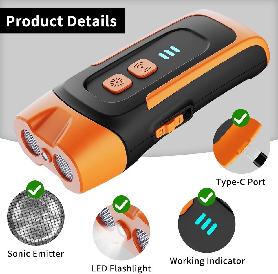 Handheld Ultrasonic Dog Repeller – Black/Orange or Black/White Pet ...