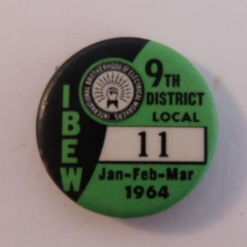 IBEW 9th Local District Electrical Workers Union Button Badge Pinback ...