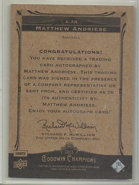 2013 Upper Deck Goodwin Champions Autograph MATTHEW ANDRIESE, #A-AN | eBay