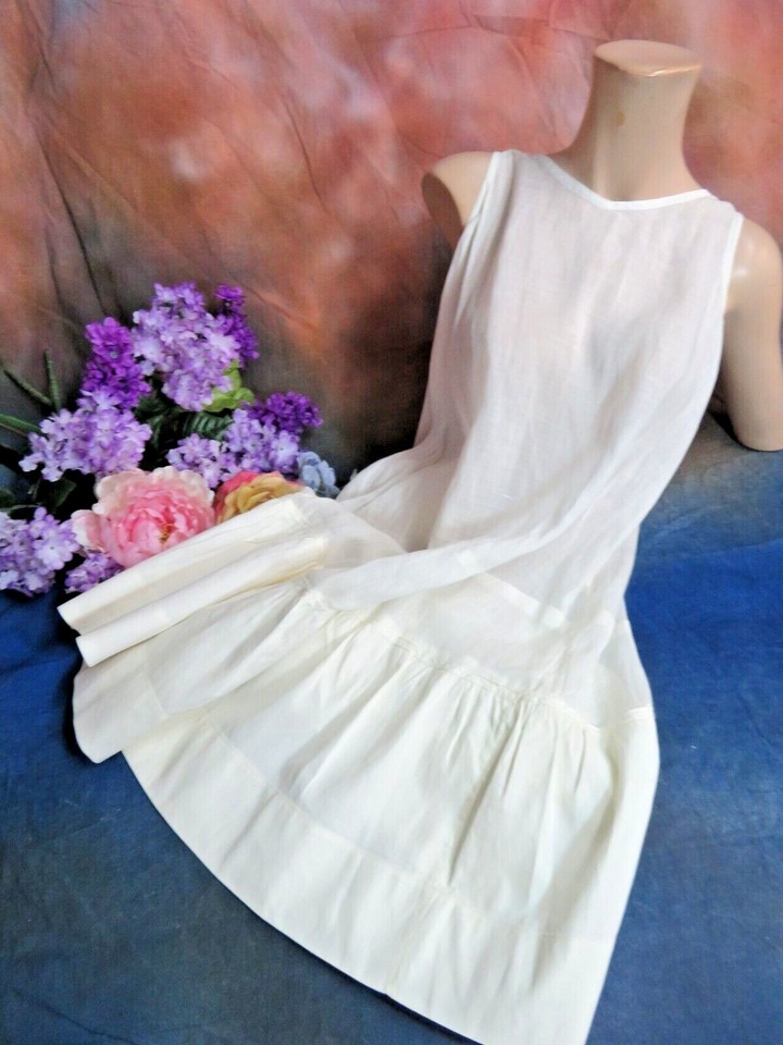 VINTAGE Original 1930 Art Deco FLAPPER dress SLIP Linen DOUBLE Ruffle ...