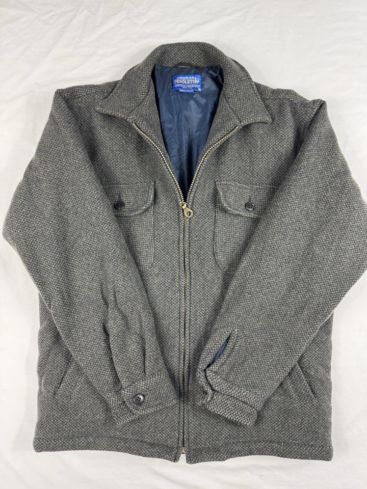 Pendleton 100% Virgin Wool Bomber Jacket Zip Donegal Tweed M Thinsulate ...