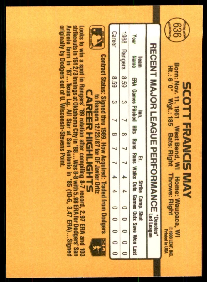 1989 Donruss Scott May Baseball Cards #636 | eBay