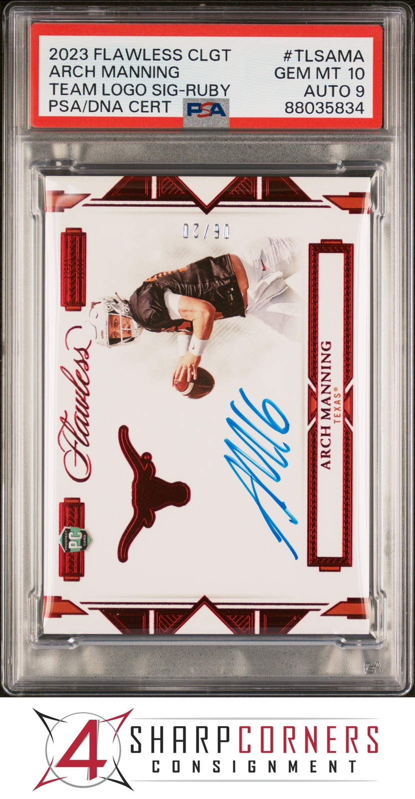 2023 FLAWLESS COLLEGIATE TEAM LOGO RUBY ARCH MANNING RC #/20 PSA 10 DNA AUTO 9 | eBay