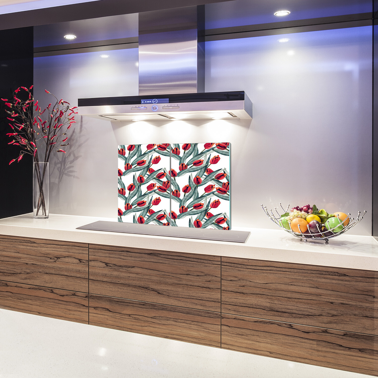 Glass Meat Board Induction Ceramic Hob Cover Worktop Saver Tulips ...