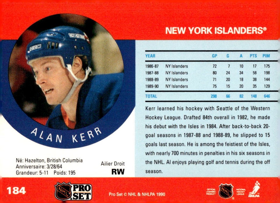 1990 Pro Set #184 Alan Kerr Very Good | eBay