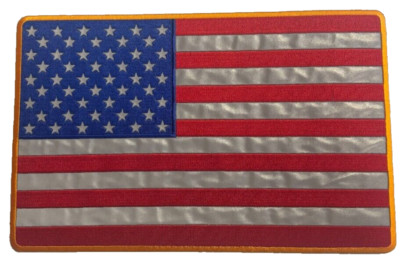 USA REFLECTIVE FLAG YELLOW BORDER RED BLUE IRON ON 11X7 INCHES | eBay