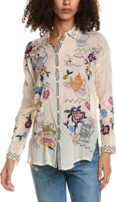 Johnny Was Tea Time Blouse Top Button Shirt Long Embroidery Floral ...
