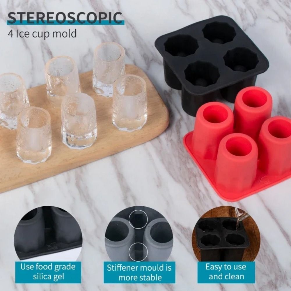 4-Cup Ice Cube Shot Shape Rubber Shooters Glass Freeze Mold Maker Tray ...