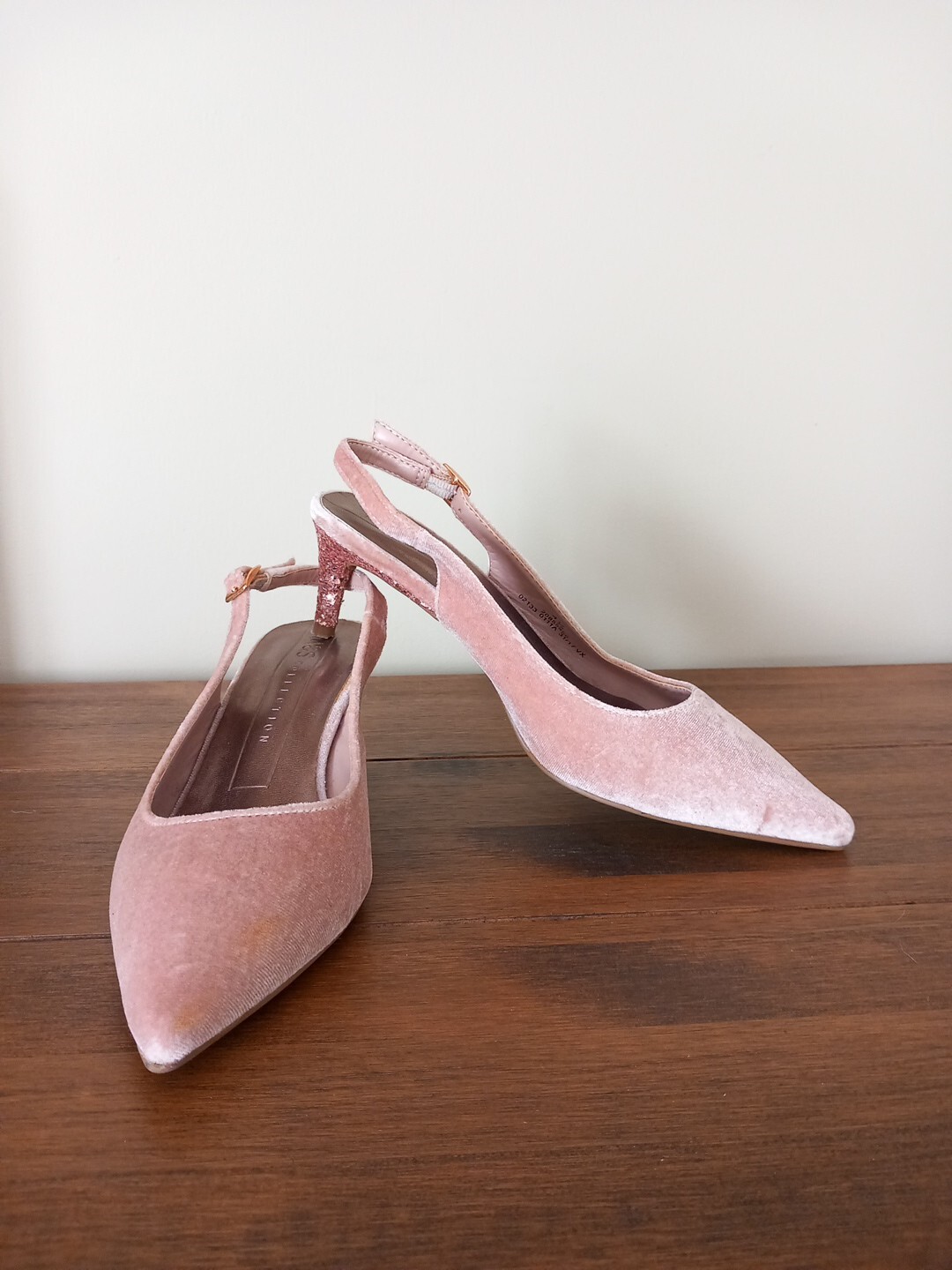 M&S Collection Insolia Nude Blush Pink Velvet Glitter Heel Slingbacks UK 4.5 | eBay UK