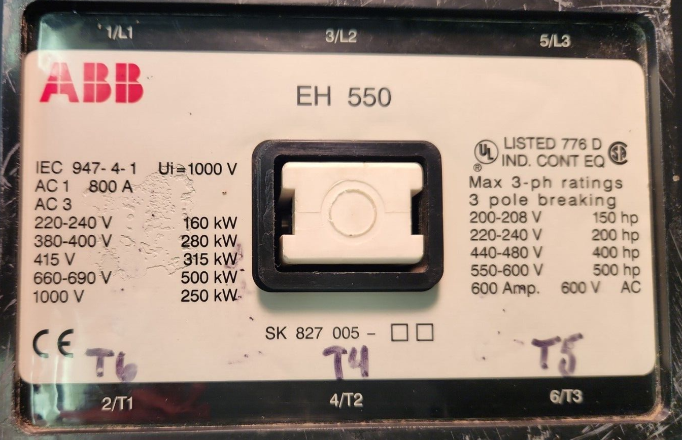 ABB EH 550 Contactor IEC 947-4-1 3 Pole 600V / 1 Auxiliary Contact CAL ...
