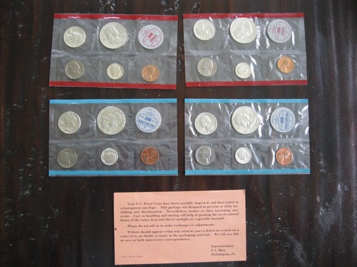 1963 US Mint Sets (2) Uncirculated 10 Coins P & D 90% Silver in Cello ...