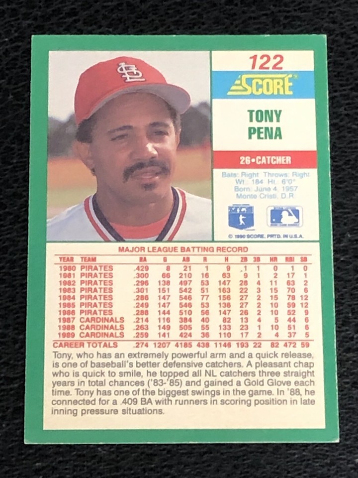 TONY PENA 1990 SCORED SIGNED AUTOGRAPHED CARD #122 ST. LOUIS CARDINALS ...