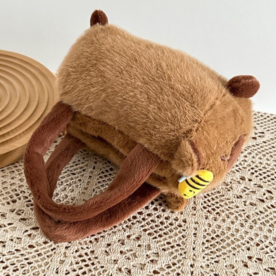 Flower Capybara Plush Shoulder Bag Honeybee Cartoon Capybara Handbag ...
