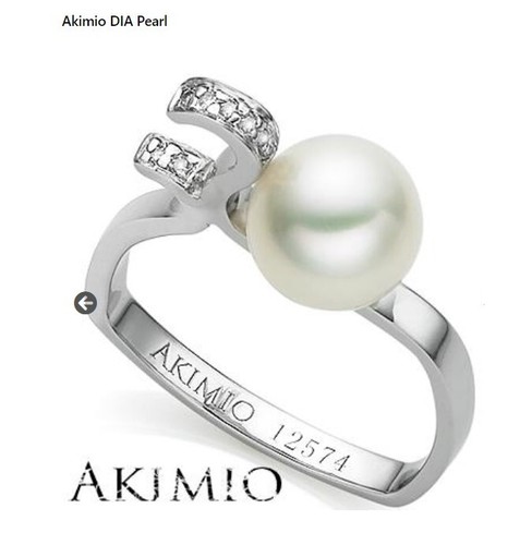 AKIMIO Side-Fork Diamonds and Pearl Platinum over St. Silver Ring, size ...