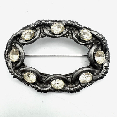 Vintage Clear Oval Rhinestone Open Design Silver Tone Brooch Pin 2 1/2 ...