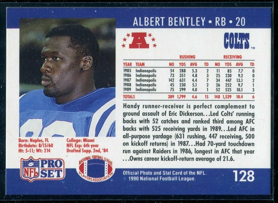 1991 Pro Set Football Albert Bentley #128 Indianapolis Colts | eBay