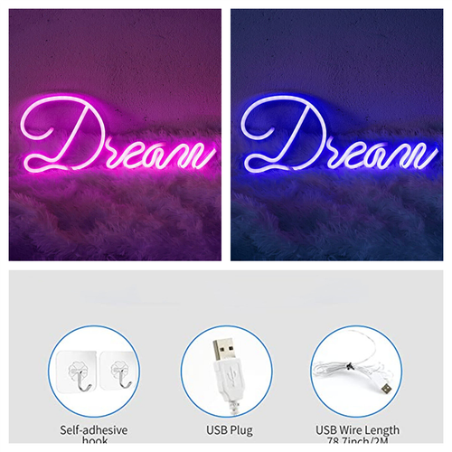 Dream LED Neon Sign Light Wall Lights Pink Blue Room Bar Lamp Deco ...