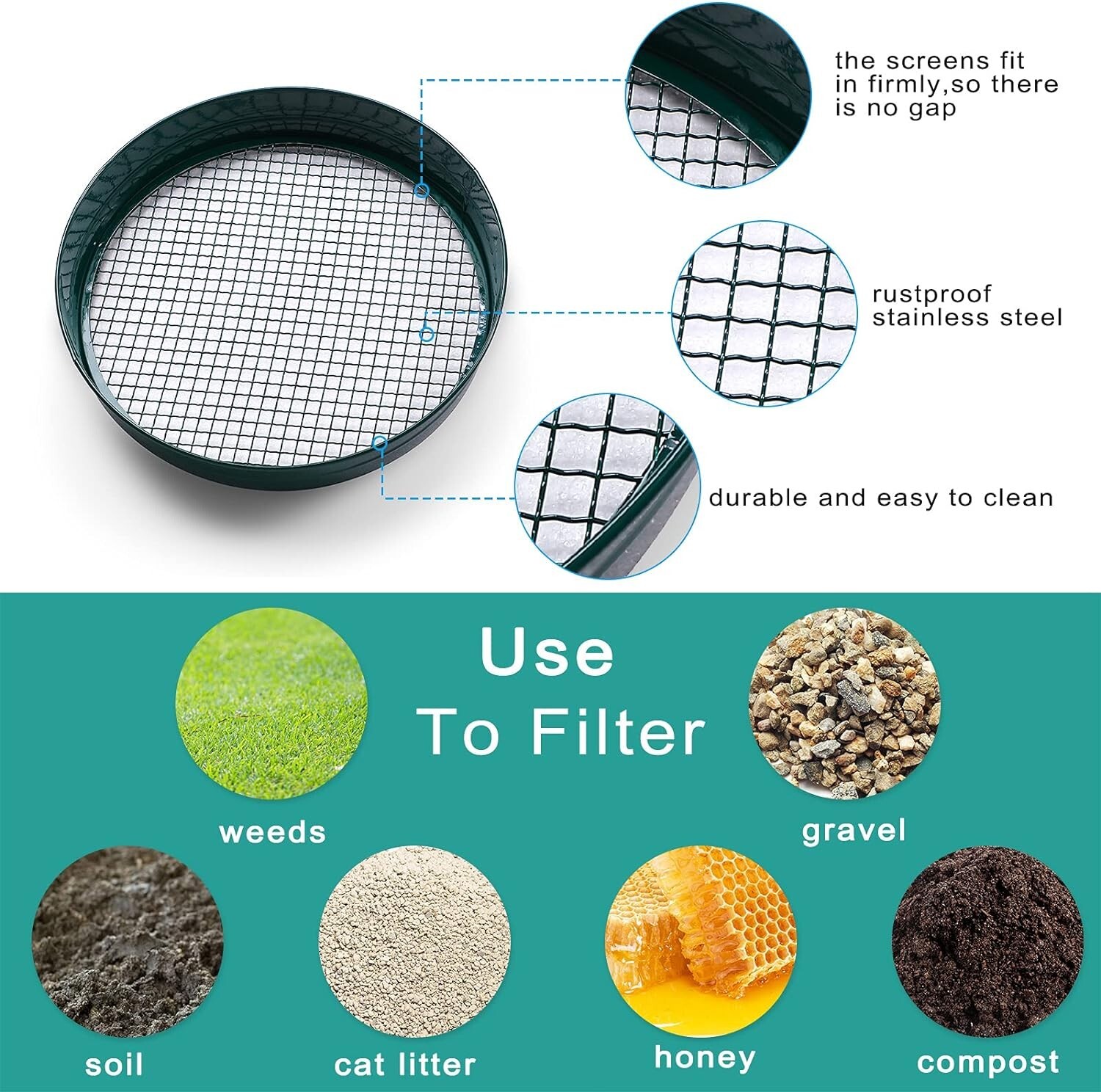 Garden Sieve Soil Sieve with Interchangeable Mesh Sizes 7mm/10mm/12mm ...