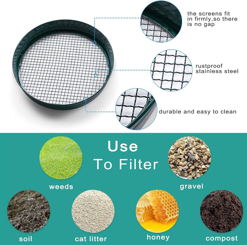Garden Sieve Soil Sieve with Interchangeable Mesh Sizes 7mm/10mm/12mm ...