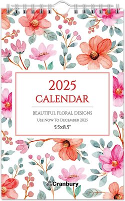 Small Wall Calendar 2025, 5.5X8.5 (Floral), Mini Monthly Hanging ...