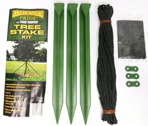 GARDENERS PRIDE Plant / Tree Stake Kit - 3 Pegs Nylon Rope For New ...