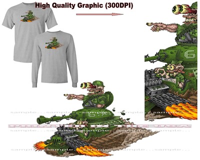 Military Monster Soldier Army Tank Hot Rod Car BM Cartoon Art Gray T ...