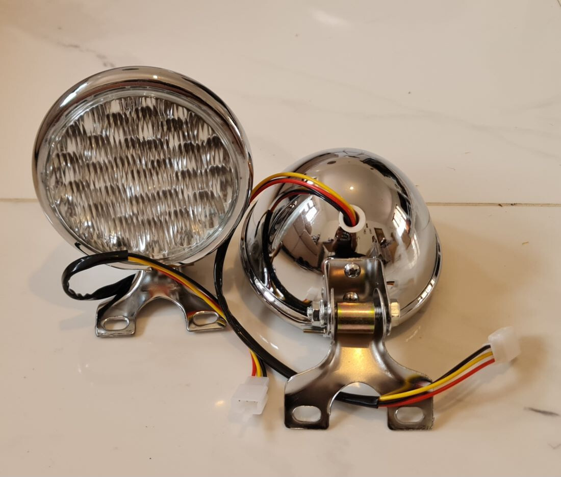 Spotlight Pair LED Metal Chromed 4 3/4" Motorbike Solid Sidelight 12V ...