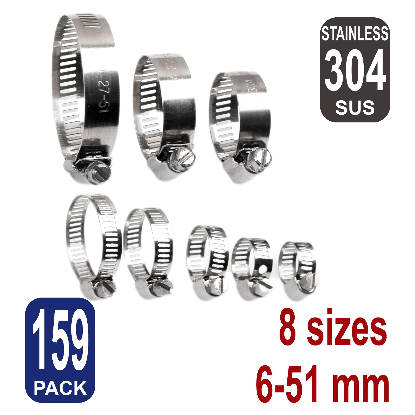 6-95mm Hose Clamps Clip 304 Stainless Steel Adjustable Spring Pipe Fuel ...