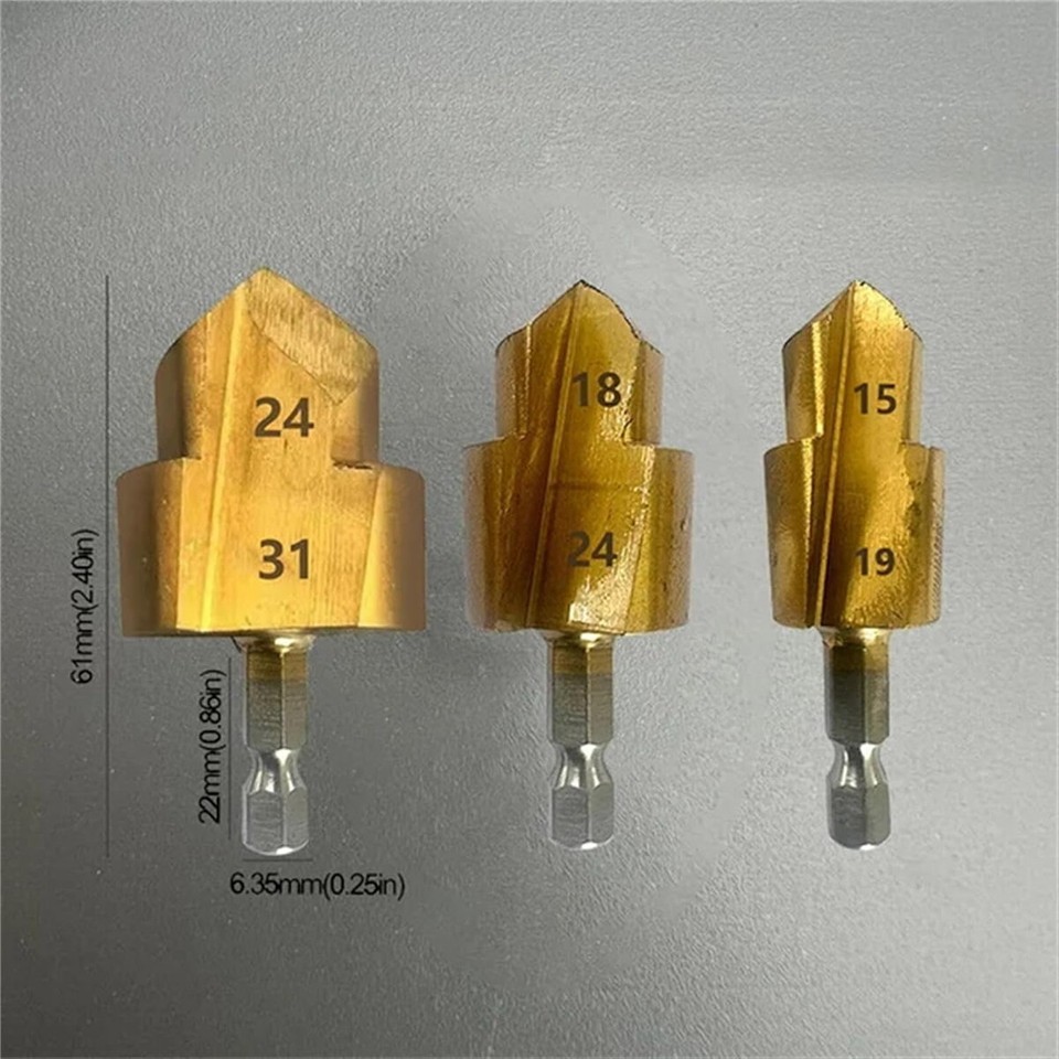 3PCS Heavy Duty Pipe Reaming Drill Bits, PVC Pipe Reamer, Conduit ...