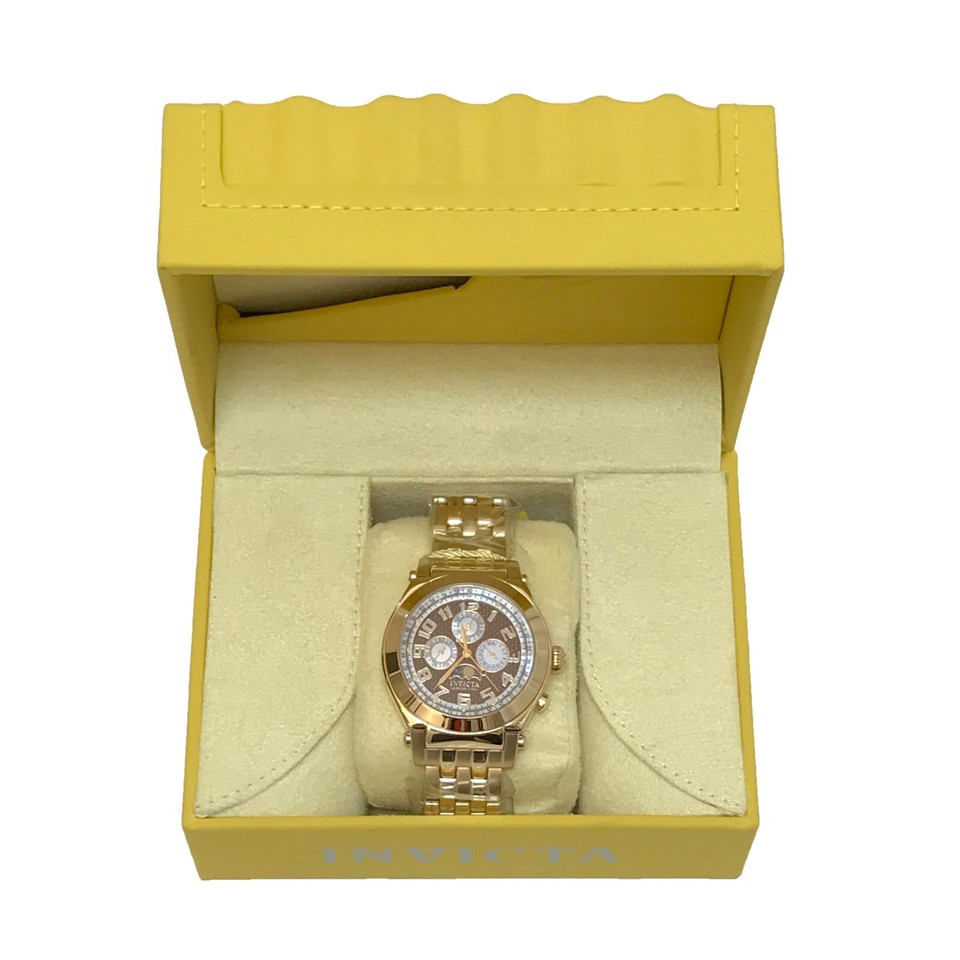 Invicta Chrono Moon Phase Quartz Watch 44mm SS Brown Dial MOP #4823 ...