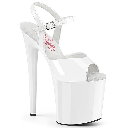 PLEASER 8" Heel Women's White Platform Ankle Strap Sandal NAU809/W/M | eBay