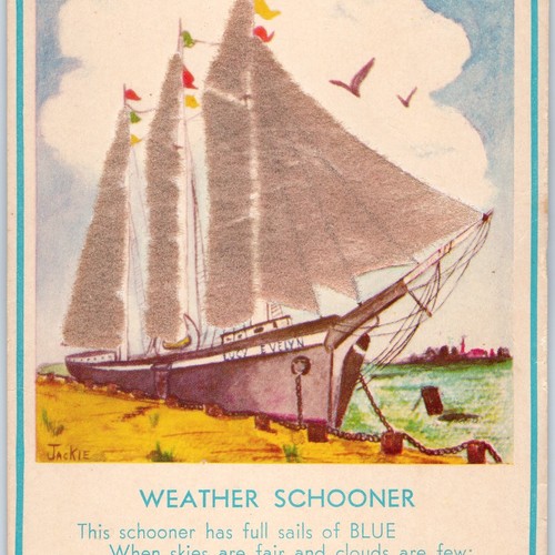 c1940s Bradenton, FL Weather Schooner Hygroscope Forecast Card Shore ...