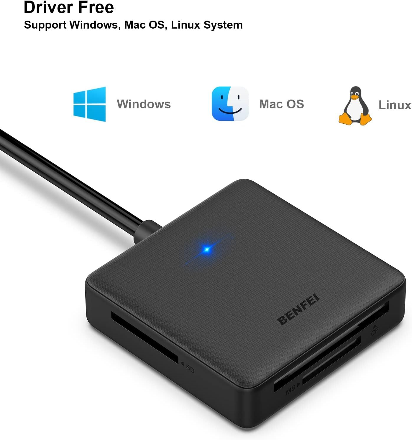 Memory Card Reader, BENFEI 4In1 USB USB-C to SD Micro SD MS CF Card ...