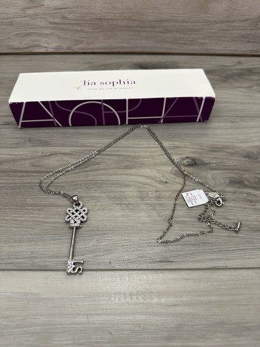 Lia Sophia Silver Pinnacle Cut Crystals Key Pendant Necklace 33” New ...