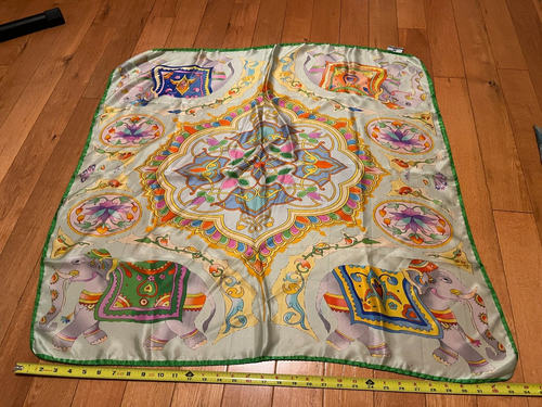 Massimo Ravinale Firenze Pure Silk Square Scarf Green Floral Indian ...