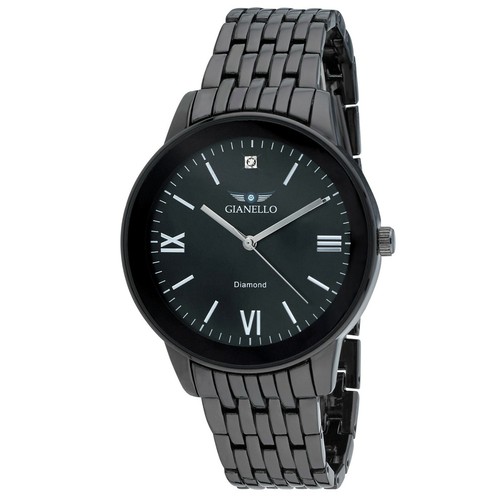 Gianello Men's Genuine Diamond Dial 43mm Round Case Stainless Steel ...