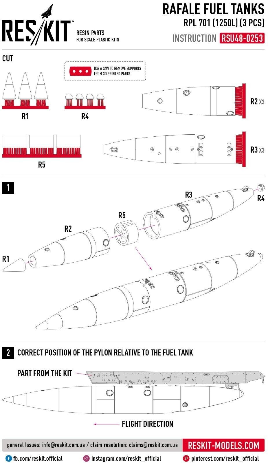 1/48 ResKit RSU48-0253 Rafale Fuel Tanks RPL 701 (1250L) (3 pcs) (3D ...