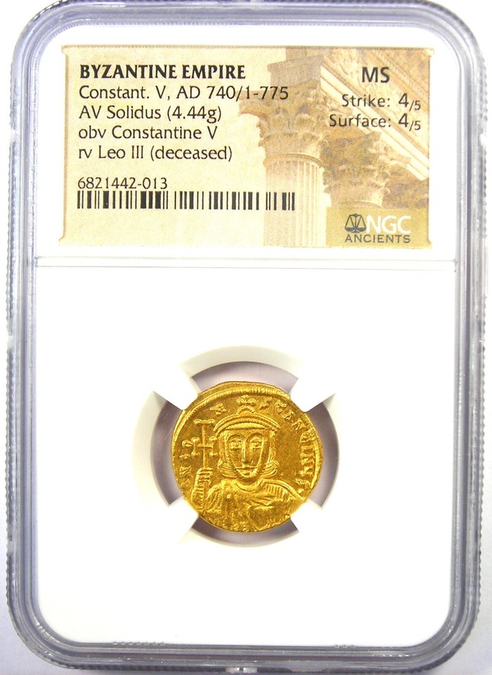 Constantine V AV Solidus Gold Coin 740-775 AD - Certified NGC MS (UNC ...
