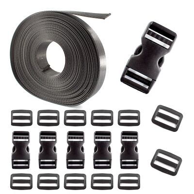 1 Inch Straps and Buckles Set 11 Yards Thick Nylon Webbing 6PCS Quick ...
