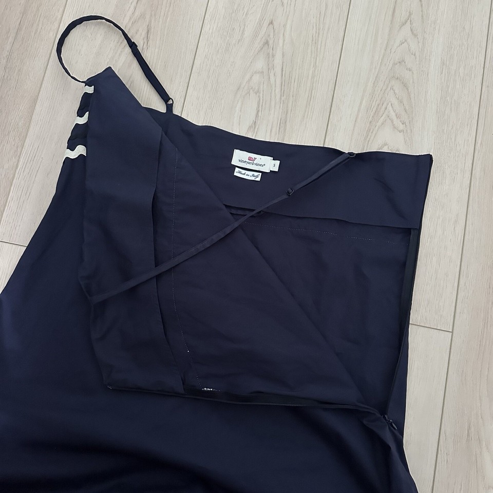 Vineyard vines Ric Rac Maid navy blue long sun dress spaghetti straps ...