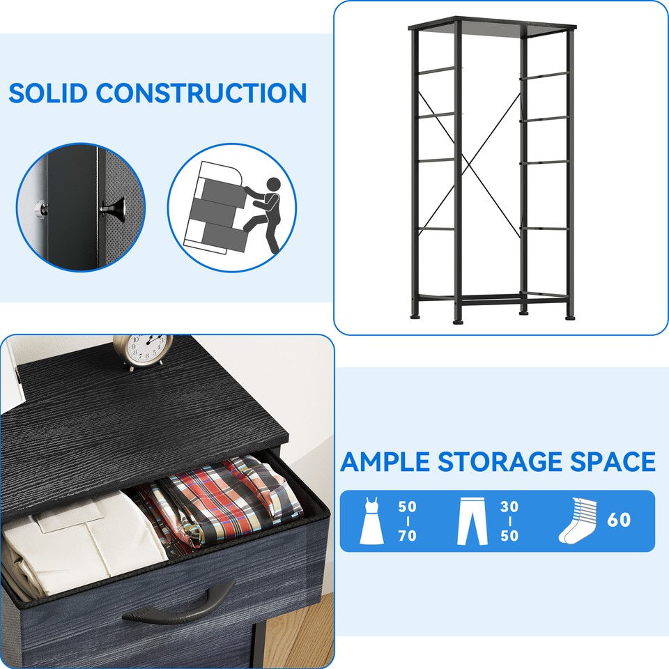 Beuloke 5 Drawers Dresser Vertical Fabric Storage Tower Organizer for ...