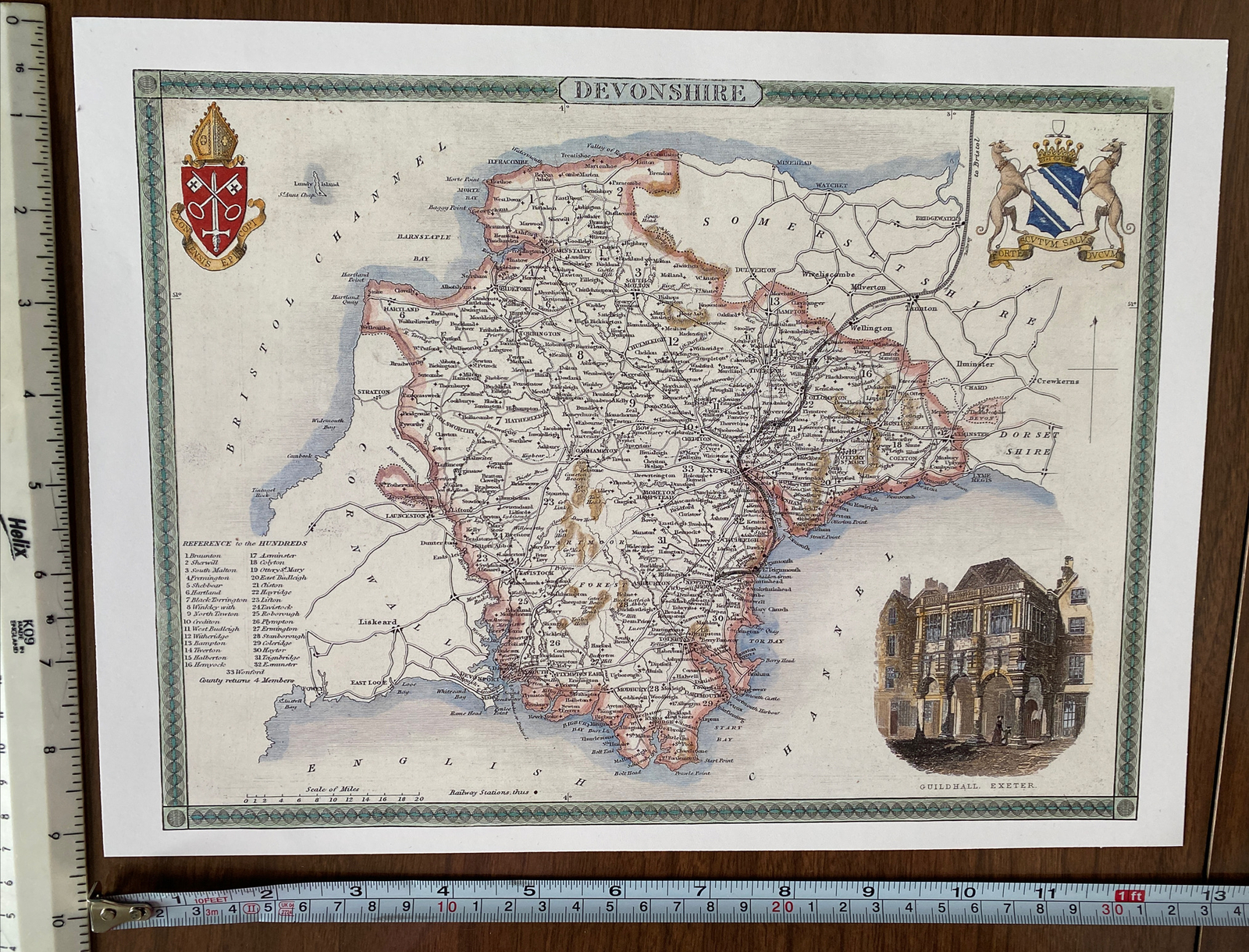 3 x Old Antique Vintage maps Devon, Exeter, England: 1600s & 1800's ...