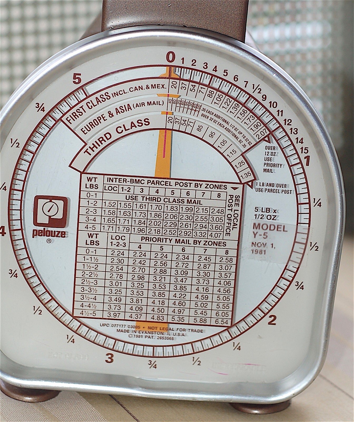 Vintage Pelouze USPS Postal Scale 5 lb Model Y-5 1981 Office Kitchen 1/ ...