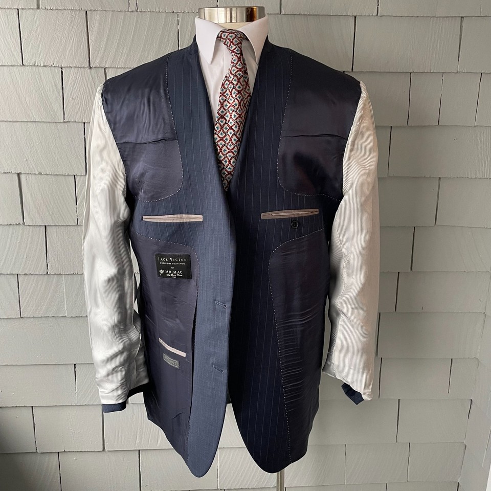 Jack Victor Blue Pinstripe Wool Fully Lined Mens 2pc Swanky Suit Size ...