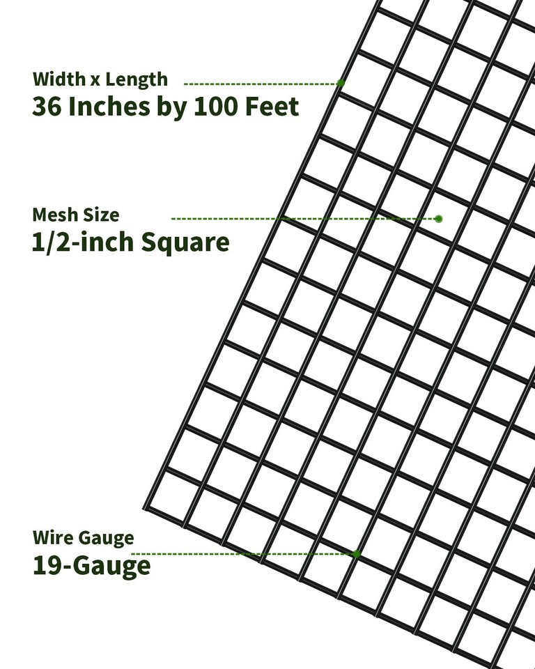 Black Hardware Cloth 1/2 inch 36X100 Ft 19 Gauge Coated Wire Mesh Roll ...