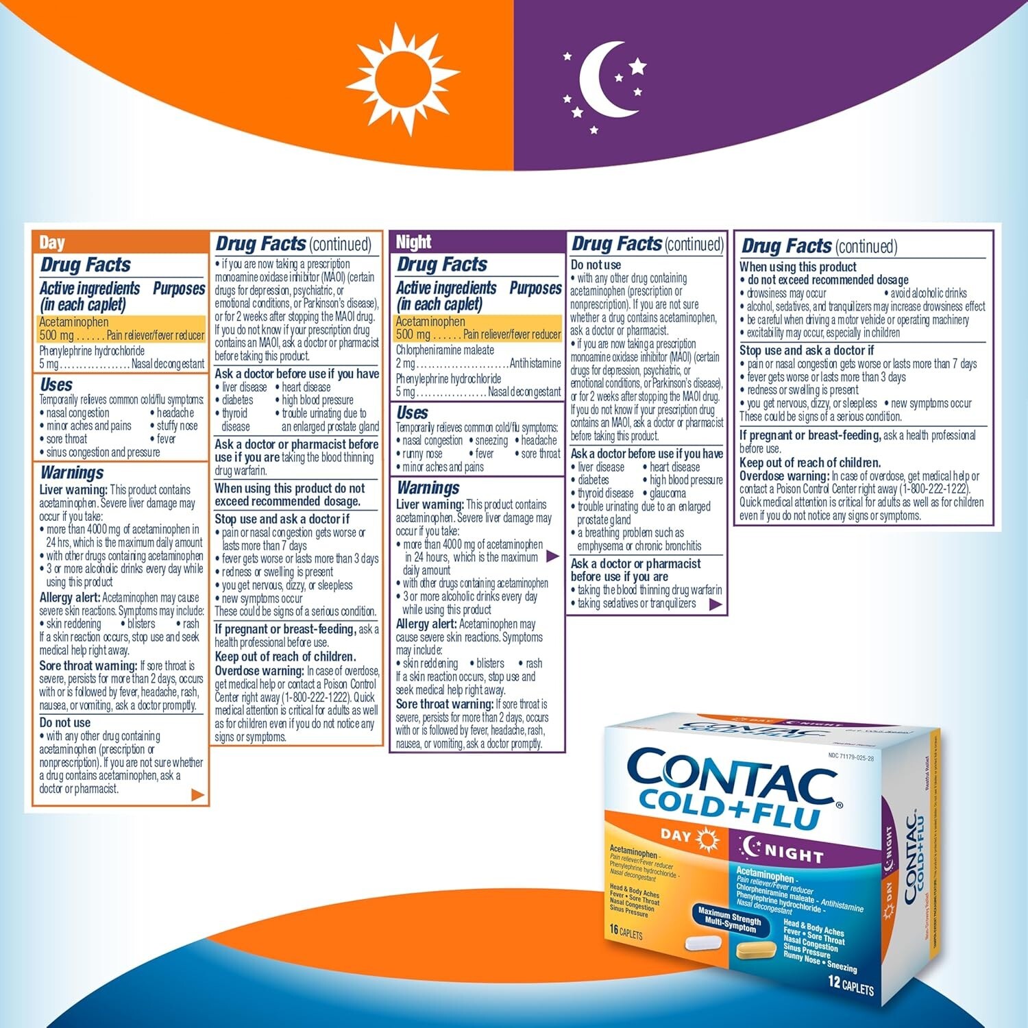 (2PK) Contac Multi-Symptom Cold + Flu, 16 Day + 12 Night Caplets ...