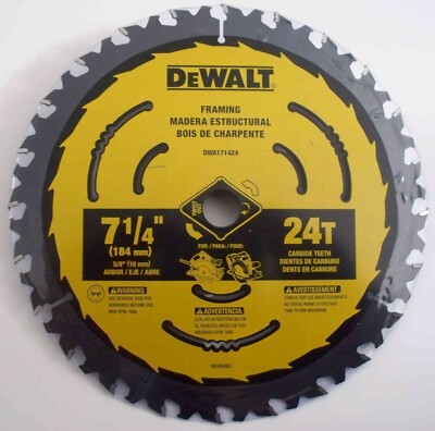 DeWalt 7-1/4" 24T Carbide Circular Saw Blade Framing DWA171424 - Combo ...