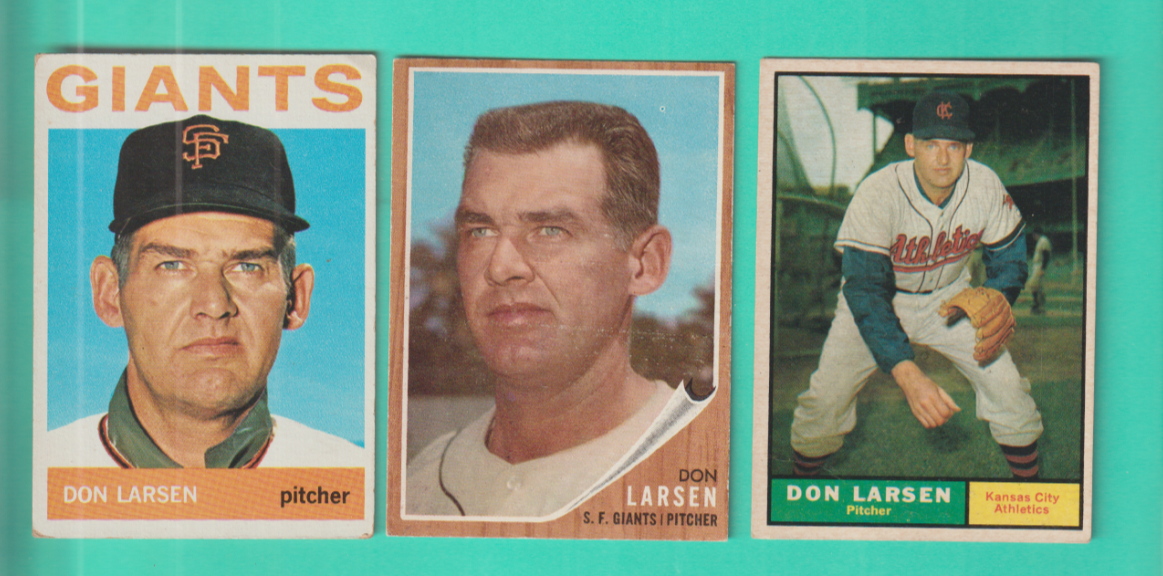 3 TOPPS DON LARSEN SAN FRANCISCO GIANTS 1961 # 177 ATHLETICS,1962 #33 ...