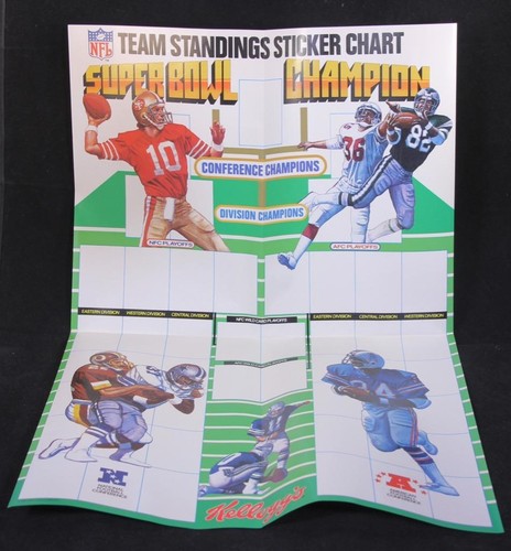 FOUR 1983 Kellogg NFL Team Standings Sticker Charts With 224 Stickers ...