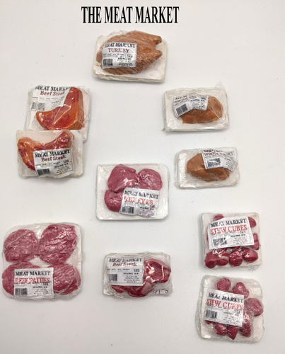 Miniature Dollhouse Packaged Meat steaks beef patties stew cubes turkey ...